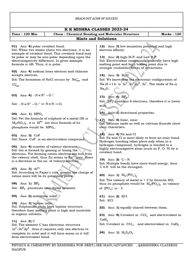 Chemical Bonding Sol | PDF | Chemical Bond | Ionic Bonding