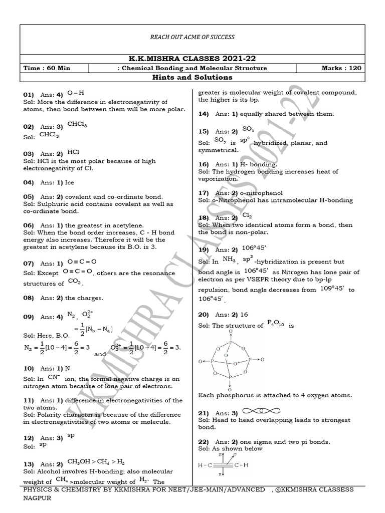 Chemical Bomding Sol | PDF | Chemical Bond | Covalent Bond
