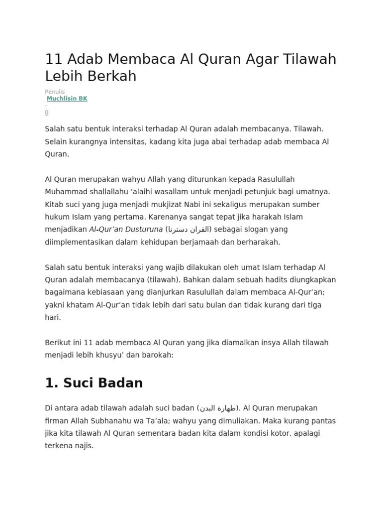 11 Adab Membaca Al Quran yang Benar | PDF