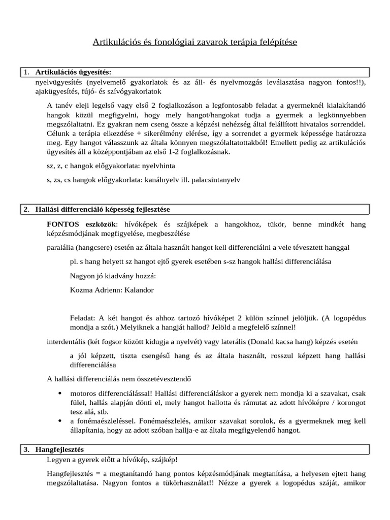 Artikulációs Zavar Terápia Felépítése - Gyakornoknak | PDF