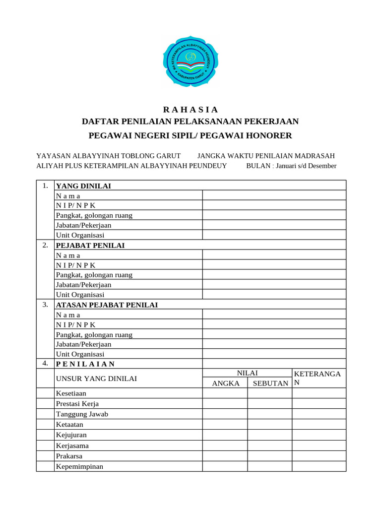 2.4. Contoh DP3 (Bagi PNS) - HONORER | PDF
