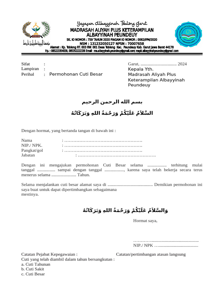 2.6. Format Permohonan Cuti Besar | PDF