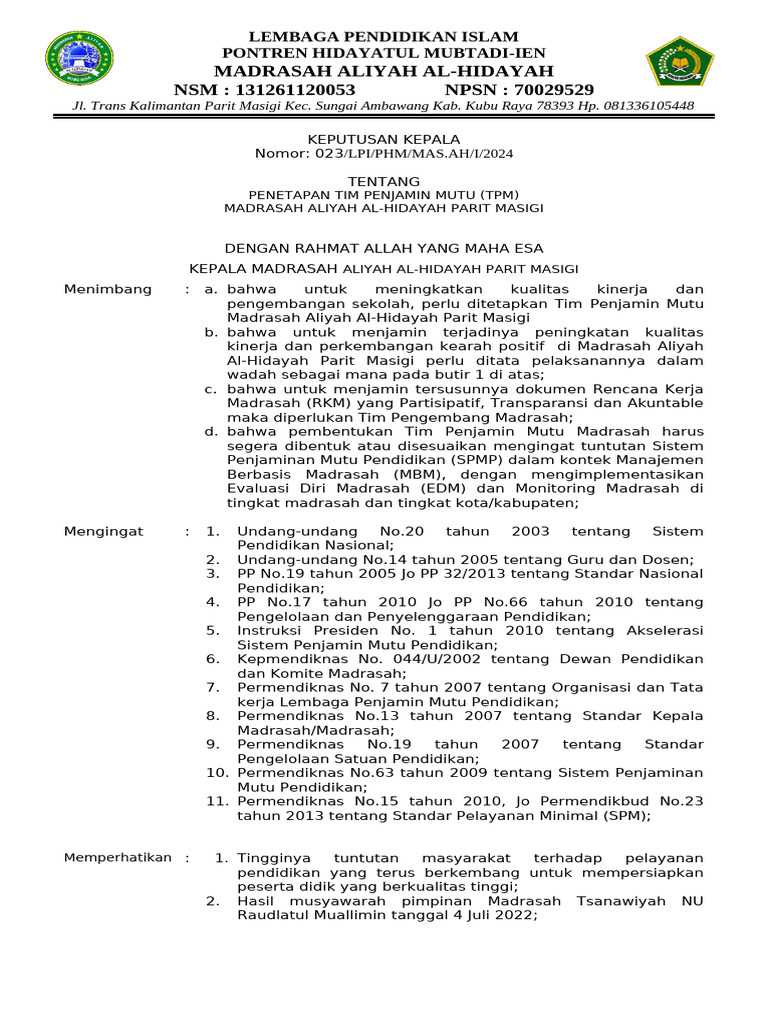 SKT TPM Al - Hidayah 2024 | PDF