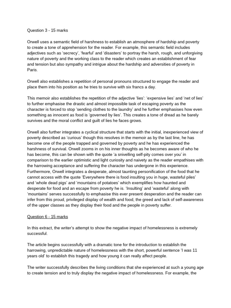 Edexcel English Language Paper 2 Model Answers | PDF | Shame | Homelessness