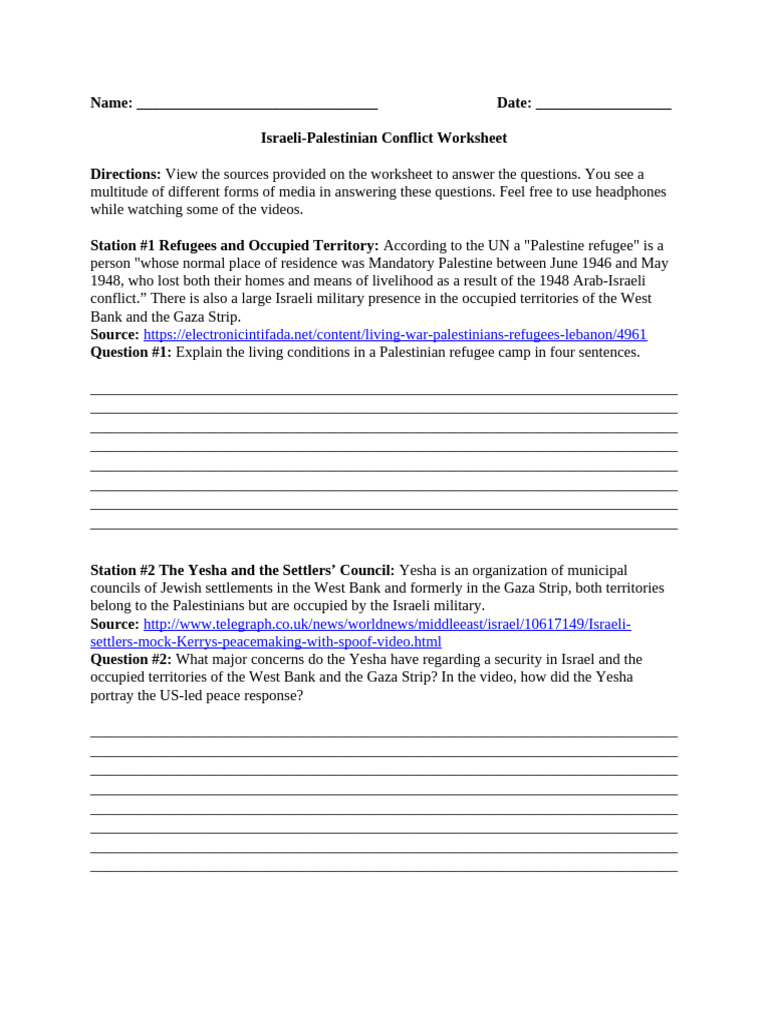 Palestinian-Israeli_Conflict_Station_Worksheet | PDF | Palestine ...