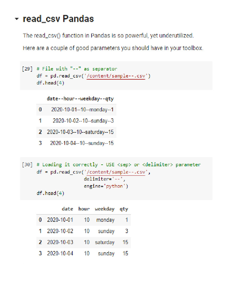 Pandas Read - CSV Features | PDF