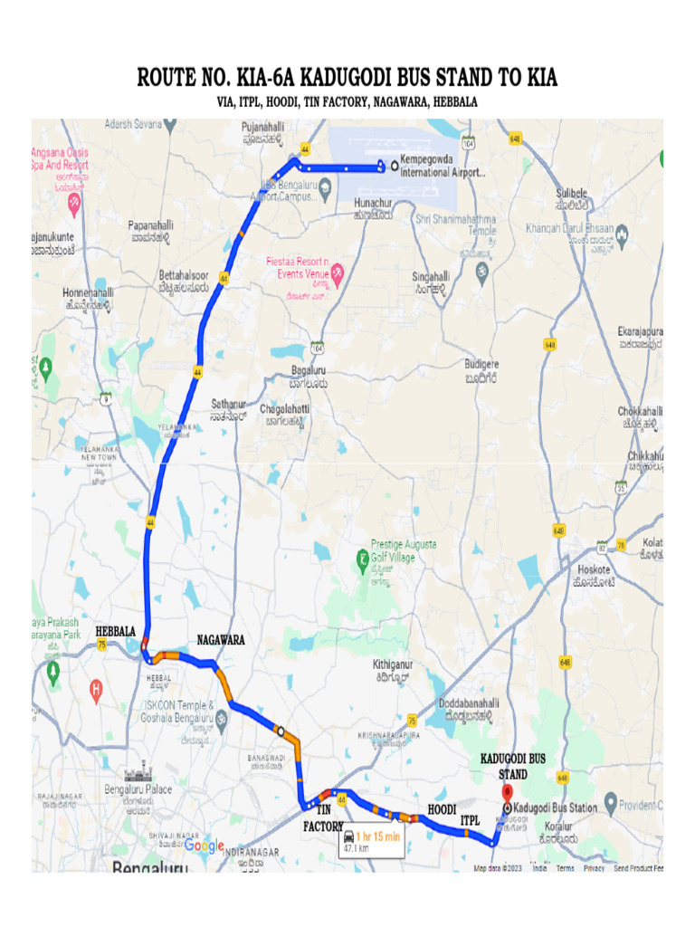 Route No. Kia-6A Kadugodi Bus Stand To Kia: Via, Itpl, Hoodi, Tin ...