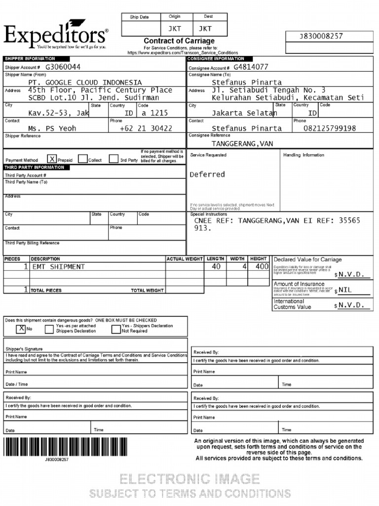 J830008257_Contract of Carriage | PDF