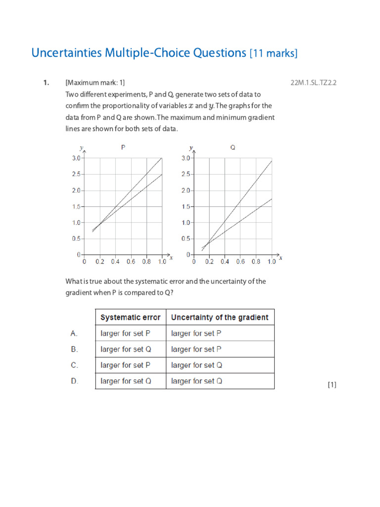 Uncertainties Multiple-Choice Questions | PDF | Thermometer | Observational Error