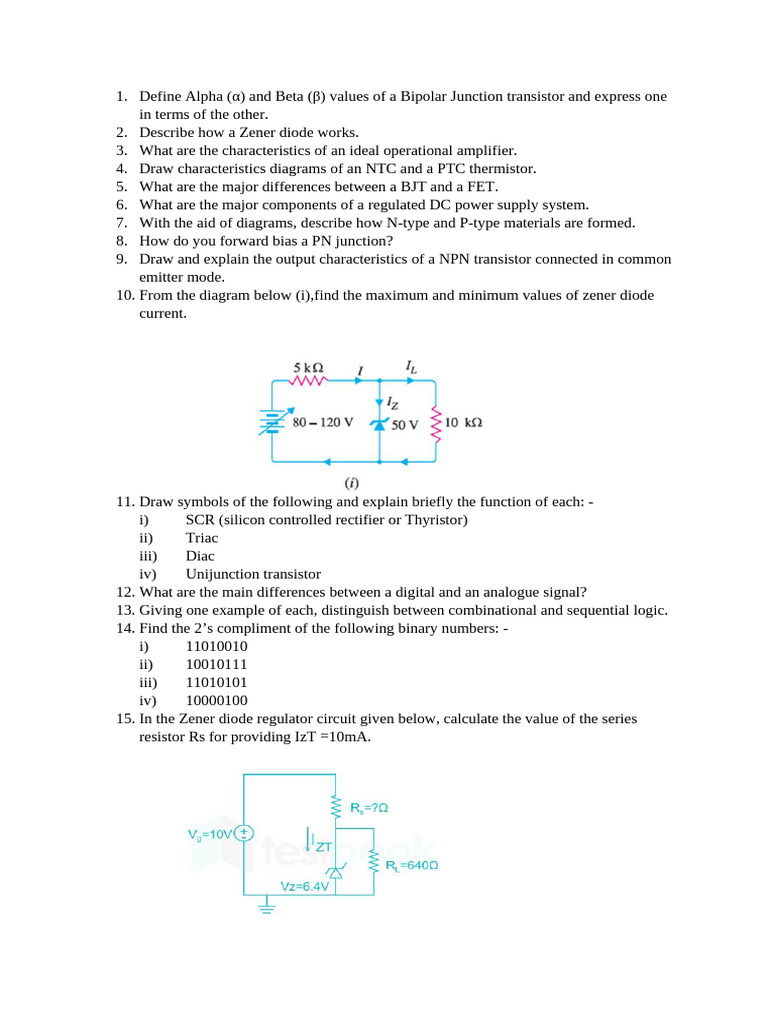 Electronics Tutorial Worksheet | PDF | Bipolar Junction Transistor | Transistor