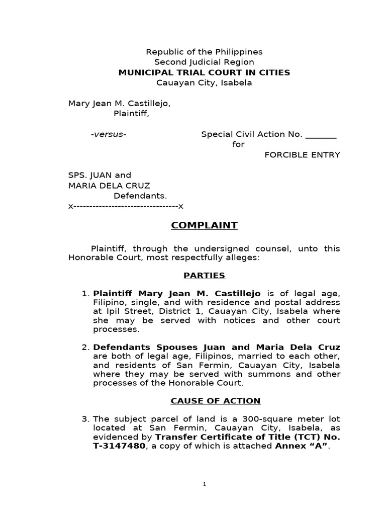 Forcible Entry | PDF | Lawsuit | Complaint