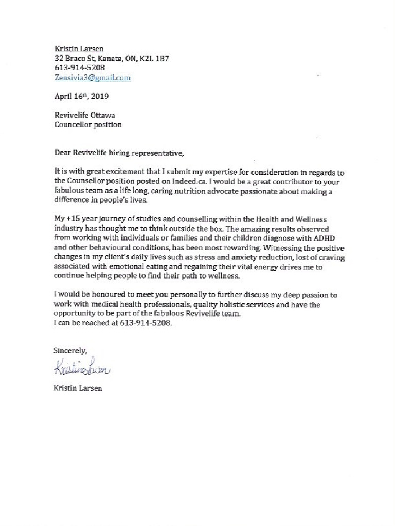 Revivelife Counsellor Application | PDF