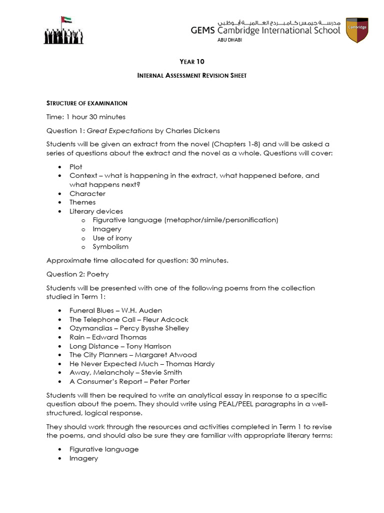 Y10 Study Sheet Spring Break 2024 | PDF | Poetry | Essays