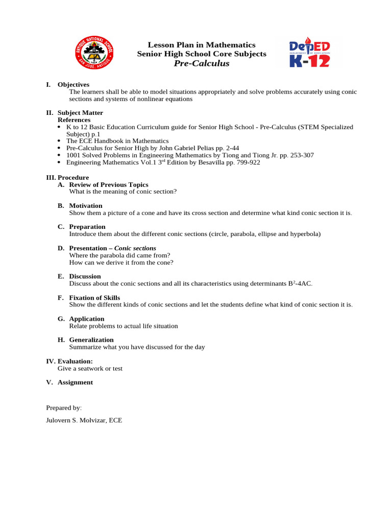 Lesson Plan in Pre-Calculus For SHS | PDF | Mathematics | Curriculum