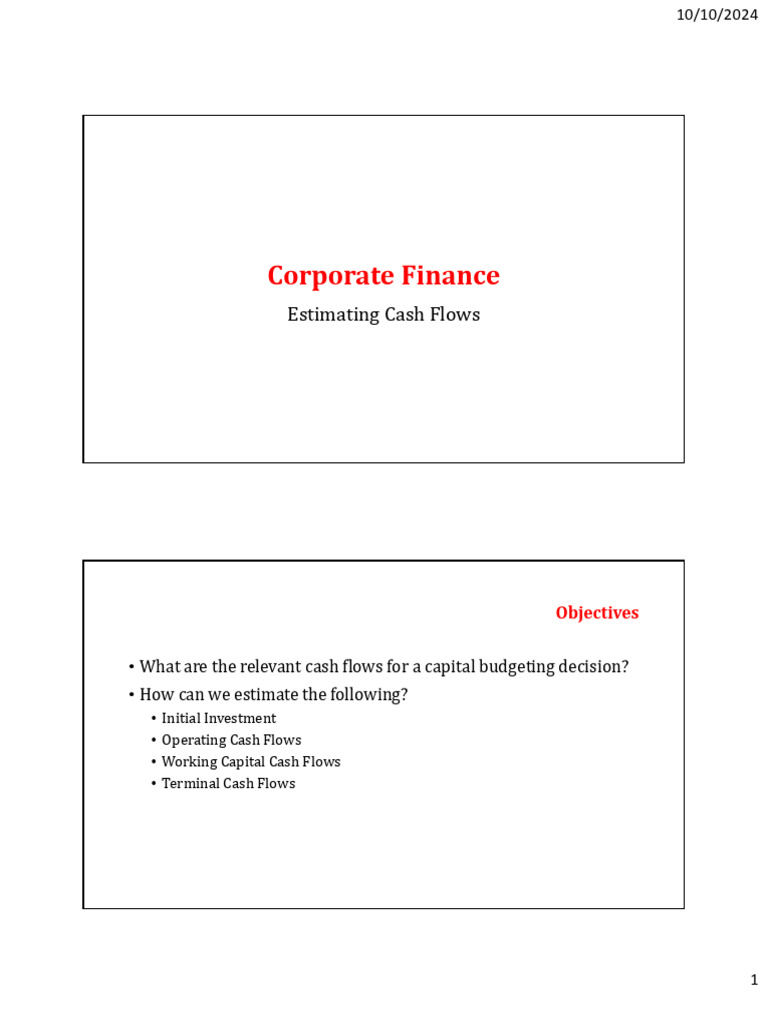 U5. CF1. Estimating Cash Flows | PDF | Book Value | Depreciation