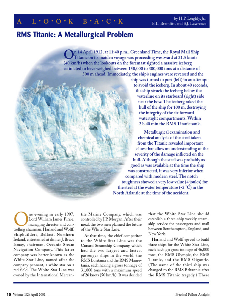 RMS Titanic A Metallurgical Problem | PDF | White Star Line | Steel