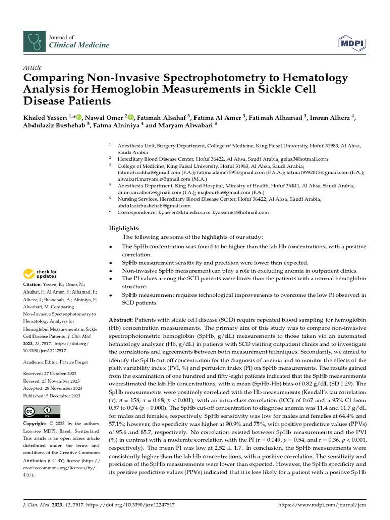 Comparing Non-Invasive Spectrophotometry to Hemato | PDF | Hemoglobin ...