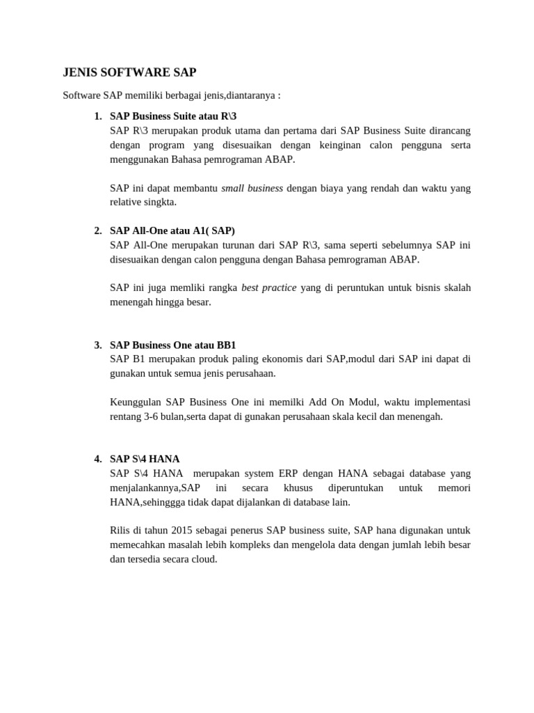 Jenis Software Sap | PDF | Bisnis