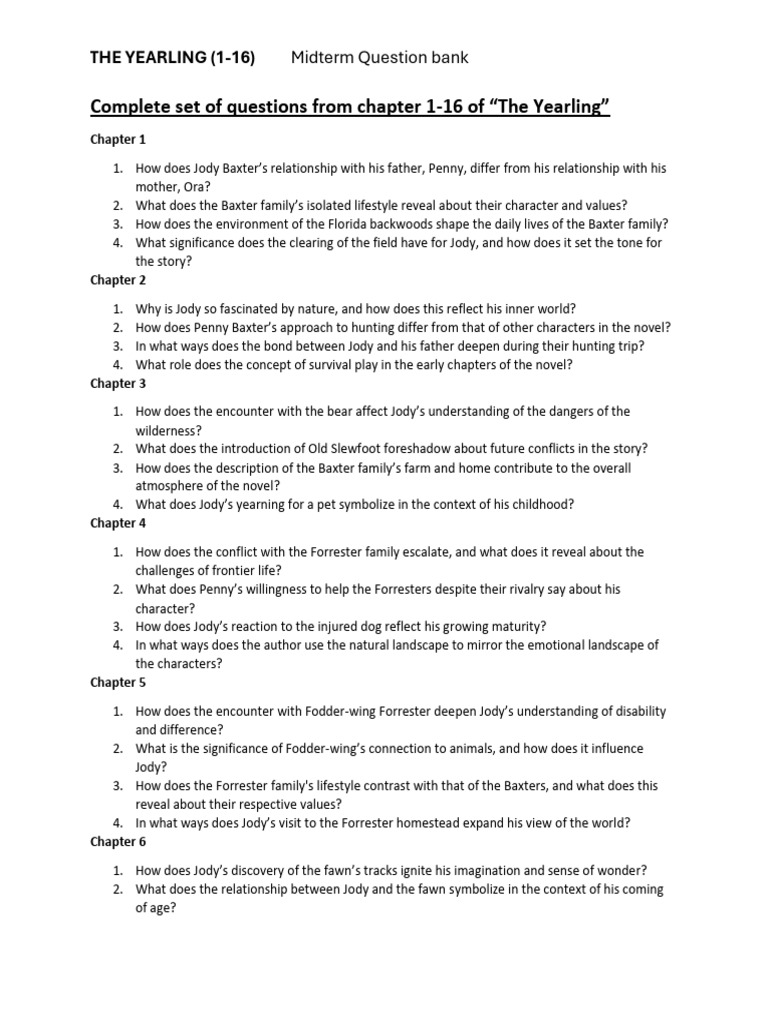The Yearling Chapter (1-16) QB-Midterm | PDF | Social Psychology ...
