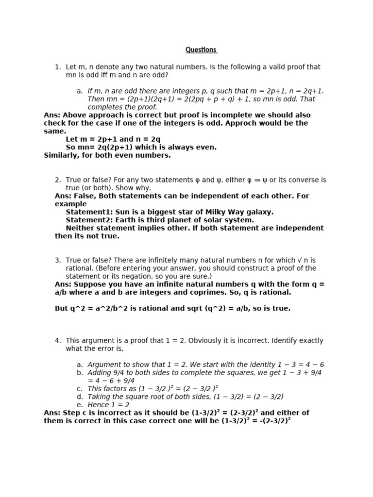 Proofs and Logic Questions Explained | PDF | Real Number | Mathematical ...