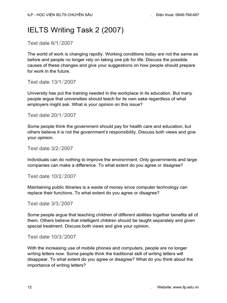 IELTS Task 2 Writing Samples 2007 | PDF | Employment