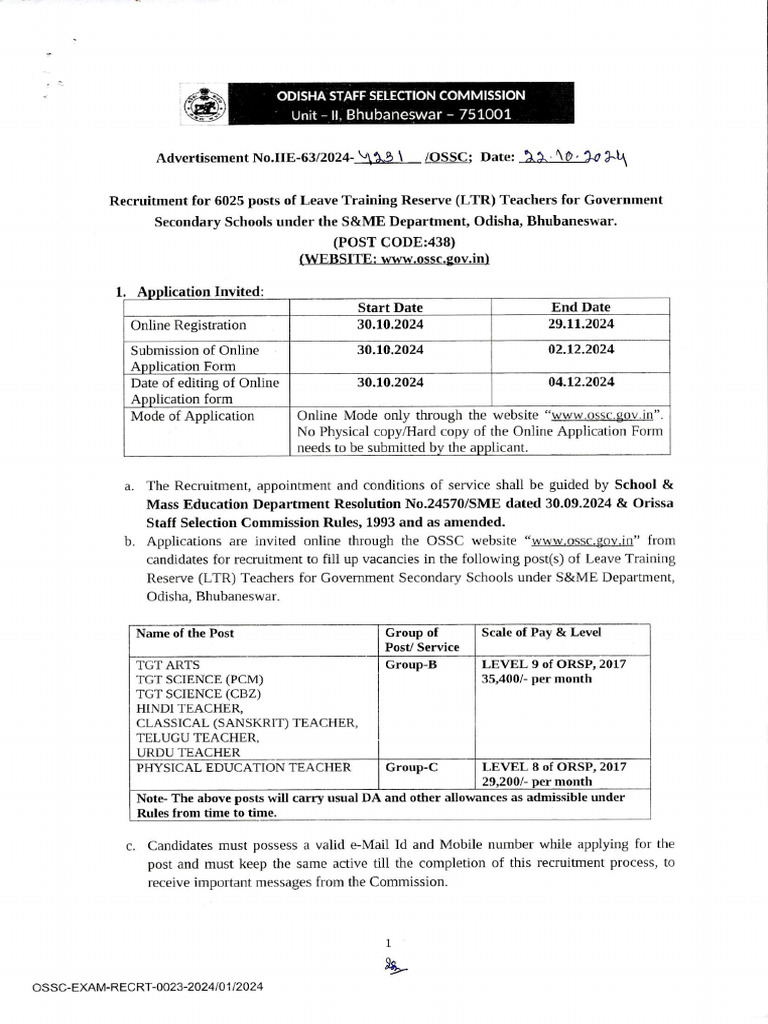 Advt. of LTR Teacher-2024 - 01 | PDF
