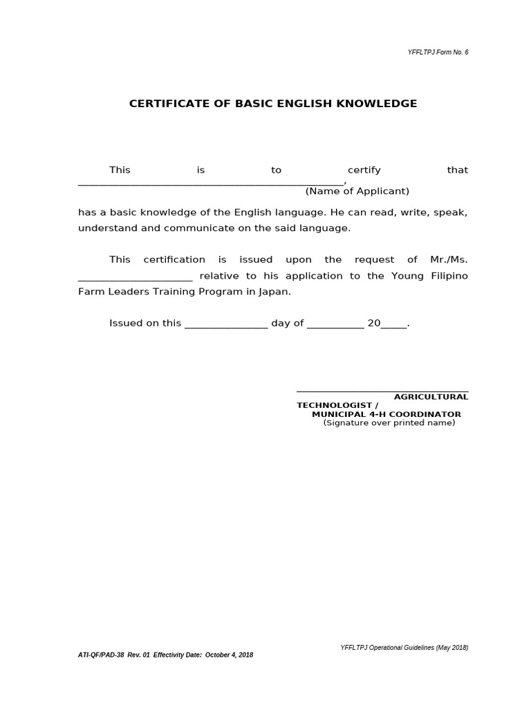 Yffltpj Form No. 6 - Basic English | PDF