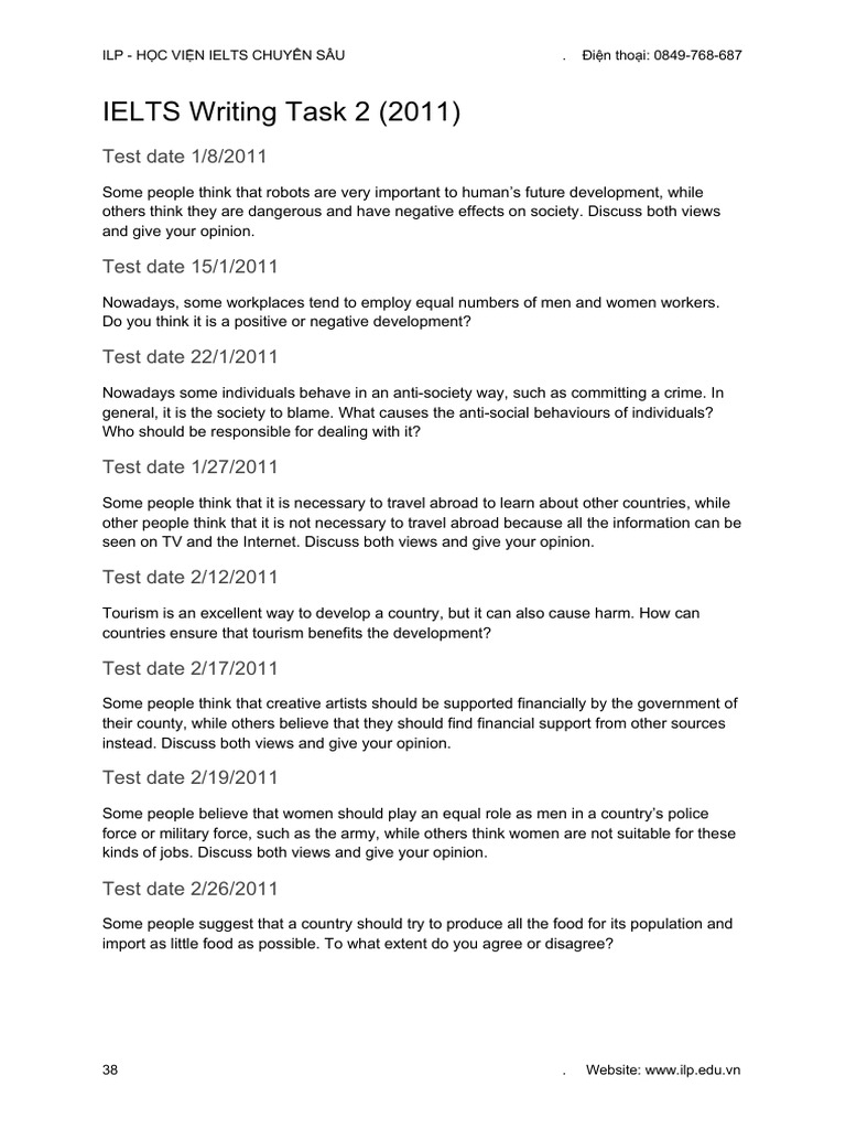 IELTS Writing Task 2 Topics 2011 | PDF | Wellness