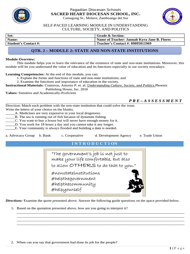 UCSP 2.4 - State and Non-State Institution | PDF | Self Actualization ...