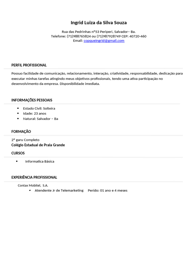 Currículo Ingrid | PDF | Ciências Sociais