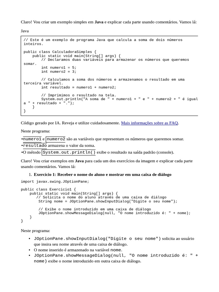 Exemplos Simples de Java para Iniciantes | PDF | Java (linguagem de ...
