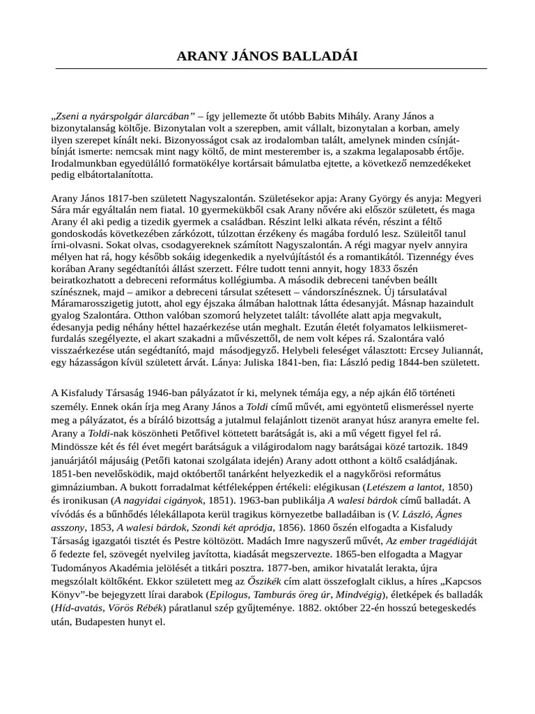 Arany János Balladái | PDF