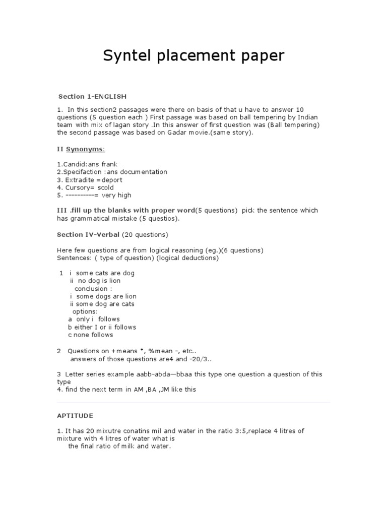 (WWW - Entrance Exam - Net) Syntel Placement Paper | PDF | C++ | Computer Programming