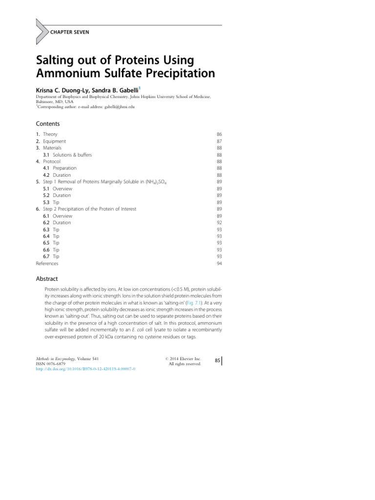 Ammonium Sulfate Protein Salting Out | PDF