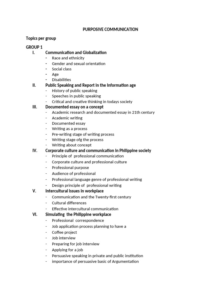 Purposive Communication Topics Per Group | PDF