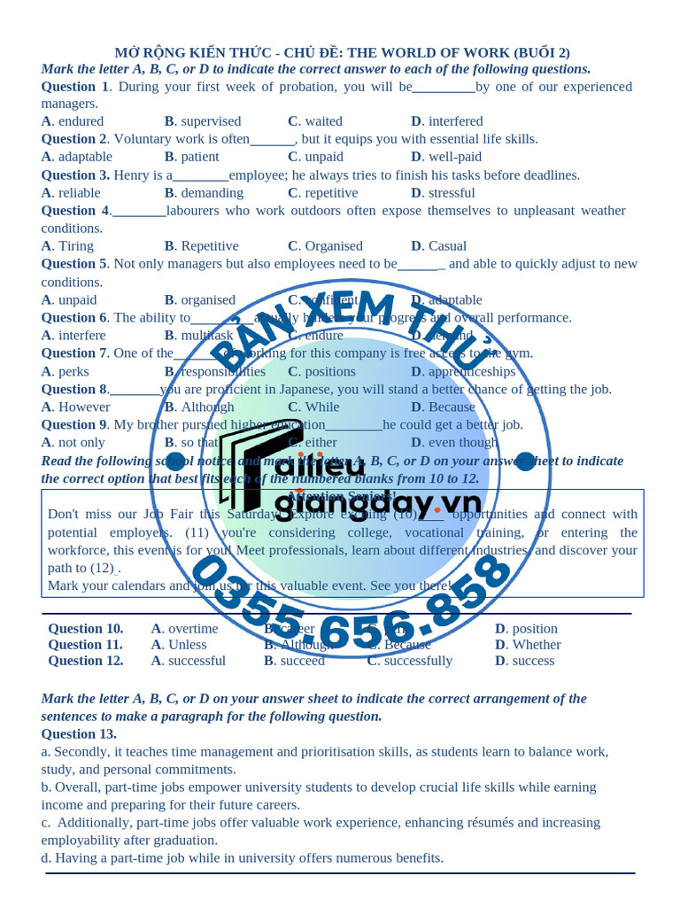 MỞ RỘNG KIẾN THỨC - UNIT 5 (BUỔI 2) -HS - compressed-1716990751 | PDF ...