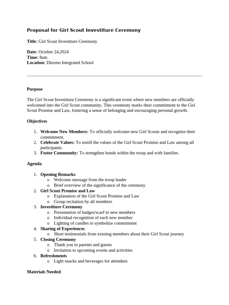 Action Plan For Girls Scout Week | PDF