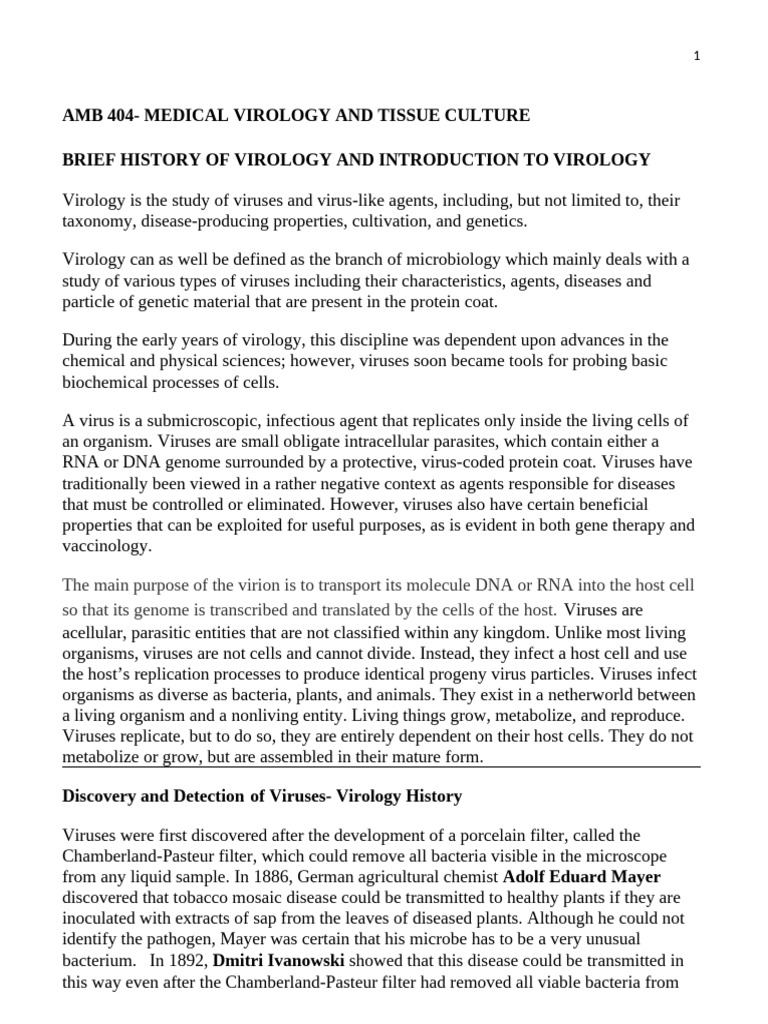 MCB404 Medical Virology-Breif History of Virology - 112622 | PDF ...