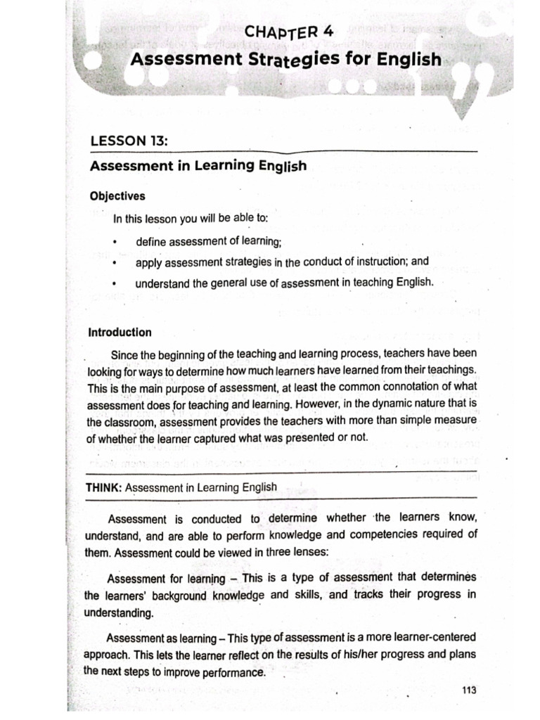 Assessment in Learning English | PDF
