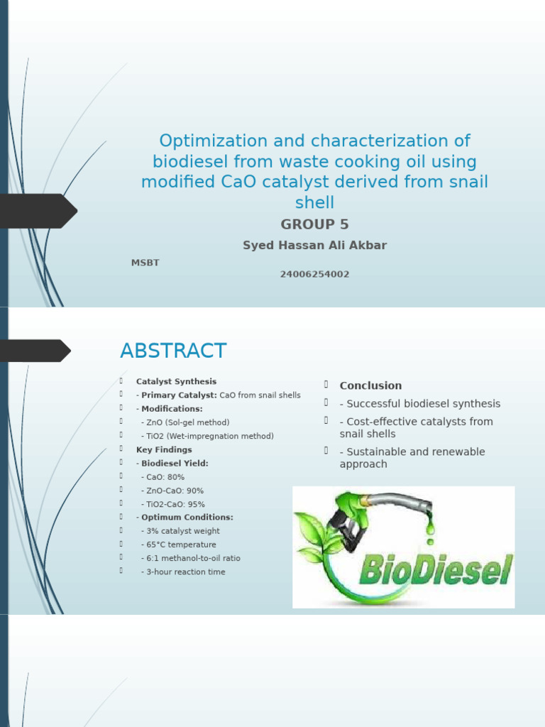 Optimization and Characterization of Biodiesel From Waste Cooking | PDF ...
