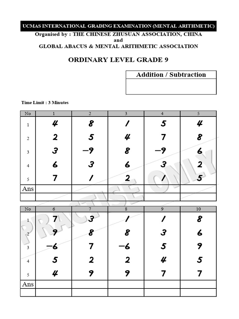 UCMAS Grade 9 Arithmetic Exam Paper | PDF | Mathematics | Arithmetic