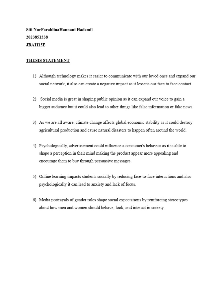 Thesis Statement | PDF