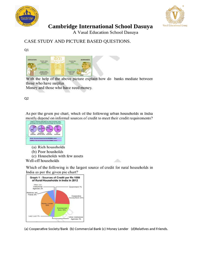 Work Sheet Case Study and Picture Based Questions | PDF | Debt | Loans