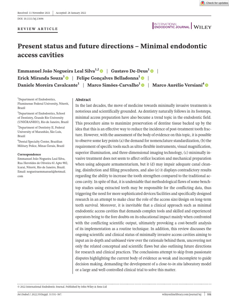 Int Endodontic J - 2022 - Silva - Present Status and Future Directions ...