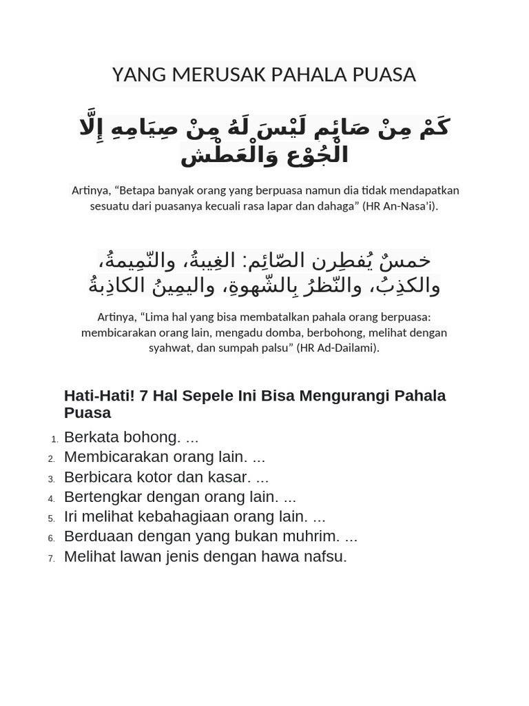 Yang Merusak Pahala Puasa | PDF