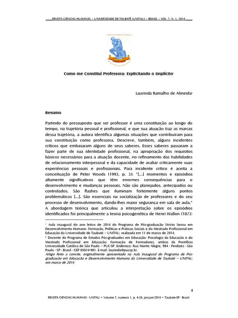 Artigo - Como Me Constituí Professora | PDF | Aprendizado | Science