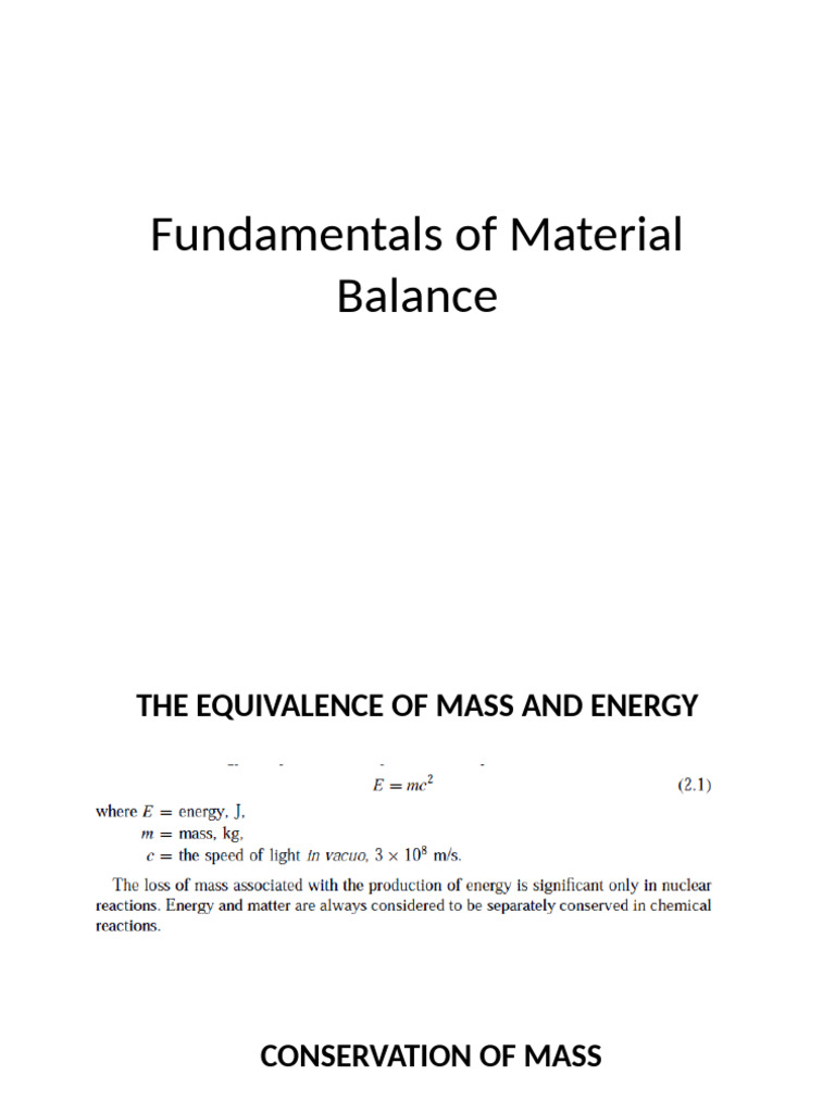 Fundamentals of Material Balance | PDF | Technology & Engineering