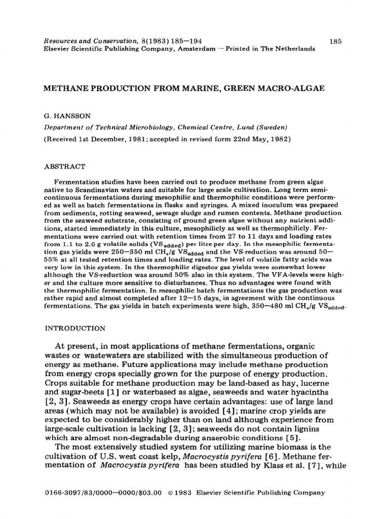 Methane Production from Green Algae | PDF | Anaerobic Digestion ...