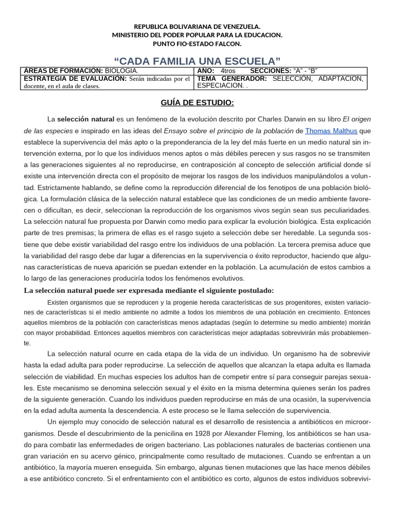 Selección Natural y Especiación en Biología | PDF | Seleccion natural ...
