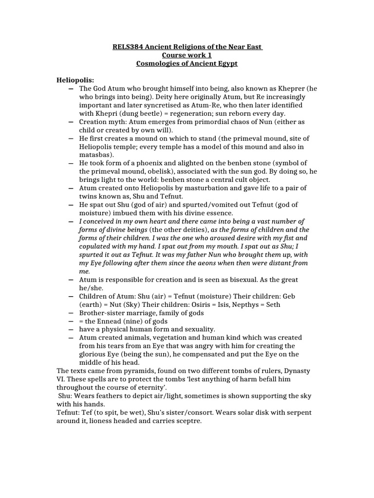Heliopolis Creation Myth Explained | PDF | Egyptian Mythology | Ancient ...